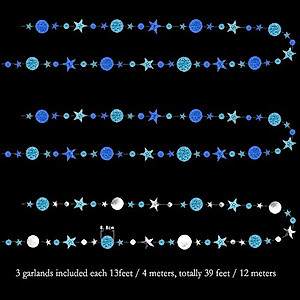 Ice Blue Silver Circle Dot Garland kit for Navy Blue Twinkle Little Star Party Decoration Hanging Bunting Banner Steamer Backdrop Background for Baby Shower/Christmas/Birthday/Prom/Graduation/Wedding