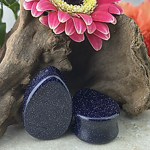 Mystic Metals Body Jewelry Pair of Blue Sandstone Teardrop Plugs (STN-691) (1" (25mm))