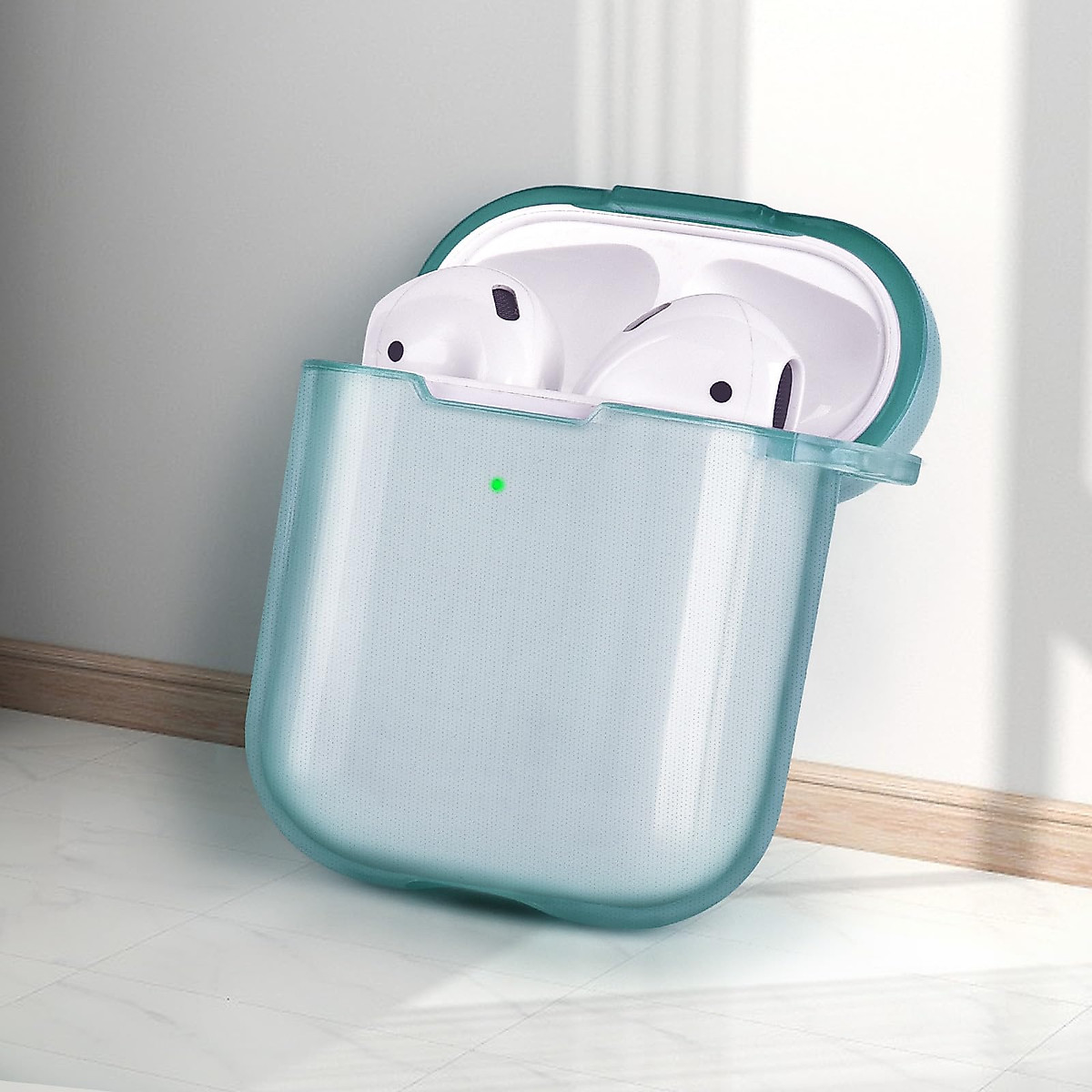 AIRSPO Airpods Case Cover, Airpod Case 2nd Generation Clear Soft TPU Protective Cover Compatible with Apple AirPods 1/2 Wireless Charging Case with Keychain (Clear Green)