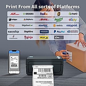JADENS Bluetooth Thermal Shipping Label Printer – Wireless 4x6 Shipping Label Printer, Compatible with Android&iPhone and Windows, Widely Used for Ebay, Amazon, Shopify, Etsy, USPS