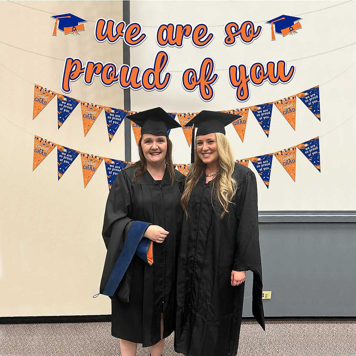 Fangleland We are So Proud of You Banner, Orange Blue Graduation Pennant Banner Decorations 2025, Congrats Grad Triangle Hanging Flag, Class of 2025 Graduate Ceremony Party Supplies