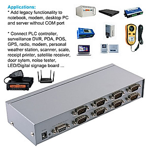DTech Serial Splitter 8 Port Industrial RS232 Expander COM Port Switch Box with Power Adapter for Sharing PCs and Capture Data - 1x8