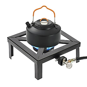 Square Portable Single Burner Outdoor Gas Stove Propane Cooker with Adjustable 0-20Psi Regulator Hose for Patio Camping, BBQ, Home Brewing, Turkey Fry, Maple Syrup Prep