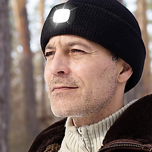 GAFres LED Beanie with Light, Unisex Rechargeable Led Headlamp Hat, Warm Knit Hat for Winter Safety, Head Light for Outdoor Dog Walking，Gifts for Men Women Dad Black