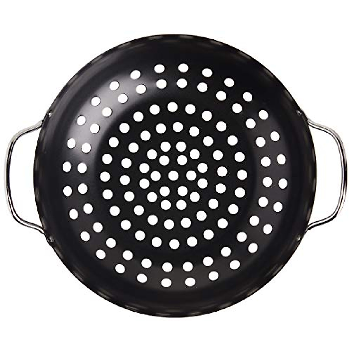 TableCraft BBQ Metal Handle 13-Inch Non Stick Coating Round Grilling Wok, Small, Black