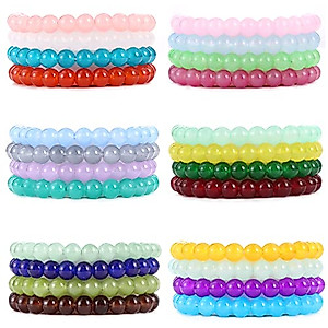 FIRAZIO 24Pcs 8mm Beaded Stretch Bracelet Handmade Glass Bracelet for Women Men Colorful Crystal Beads Bracelet Elastic Round Bead Bracelets Jewelry