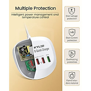 USB Charging Station with Quick Charge 3.0, JACKYLED 4 USB Charging Hub, Desktop USB Charger Station for Multiple Devices, Compatible with iPhone iPad Galaxy Smart Phone for Home Travel, White