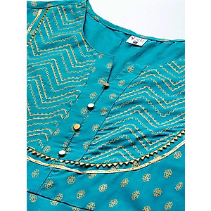 Yash Gallery Women's Cotton Blend Floral Print Anarkali Kurta (Blue)