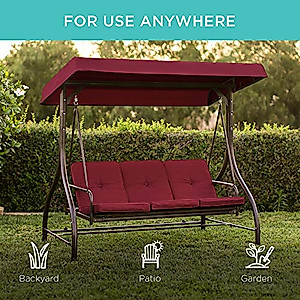Best Choice Products 3-Seat Outdoor Large Converting Canopy Swing Glider, Patio Hammock Lounge Chair for Porch, Backyard w/Flatbed, Adjustable Shade, Removable Cushions - Burgundy