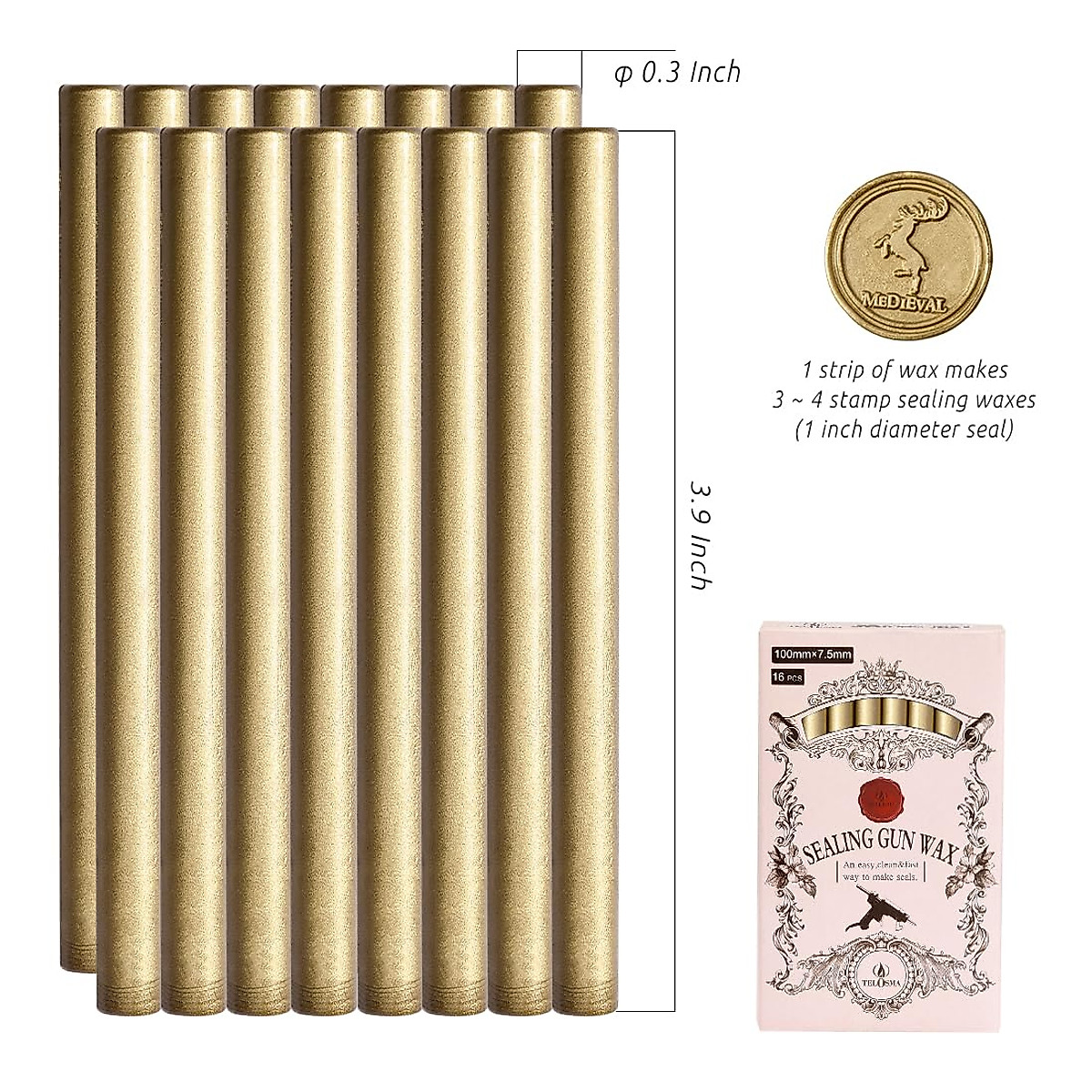 TELOSMA 16pcs Flexible Mini Glue Gun Sealing Wax Sticks for Wedding Invitation Gift Packing Decoration in Bronze