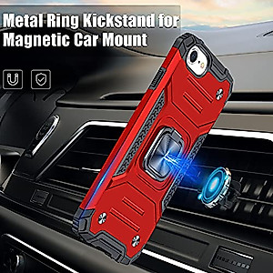 JAME Case for iPhone SE 2022/2020/8/7 Case with Screen Protectors 2Pcs, Military-Grade Drop Protection, Shockproof Protective Phone Cases, with Car Mount Ring Kickstand Case for iPhone SE 2020/8/7 Red