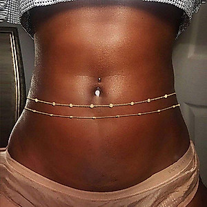 Wriidy Bead Waist Chain Gold Crystal Belly Chain Beach Body Jewelry Accessories for Women and Girls (Gold)