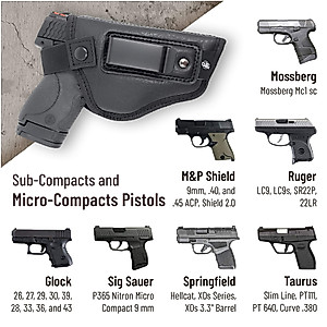 IWB Gun Holster by PH - Concealed Carry Soft Material - Soft Interior - Fit M&P Shield 9mm.40.45 Auto/Glock 19 26 27 29 30 33 42 43 / Rug LC9, LC380 - Taurus Slim, PT111 G2 - Springfield XDs Hellcat