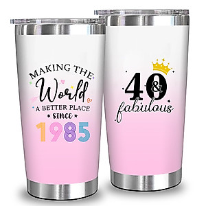 Unipinkart 40th Birthday Gifts for Women 20OZ Stainless Steel Tumbler,1985 40 Year Old Birthday Gifts for Her, 40th Birthday Decorations for Woman, Cool Birthday Gift for Women Turning 40