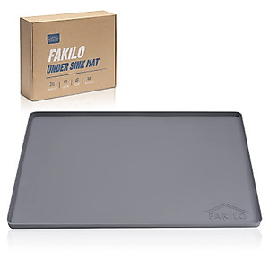 Under Sink Mat for Kitchen Waterproof, 34" x 22" Under The Sink Mat for 36'' Cabinet, FAKILO Upgraded 1 Inch Lip Flexible Thick Silicone Sink Mat Hold Up to 3.3 Gallons Liquid (Grey)
