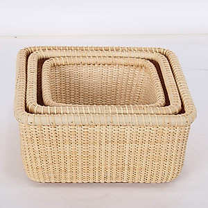 Teng Tian Nantucket Square Rattan Basket, Multi-Purpose Storage, Neutral Color, 11" x 11"