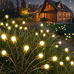 4-Pack Solar Garden Lights, Upgraded 32 LED Firefly Solar Lights for Outside, Sway by Wind, Waterproof Solar Powered Outdoor Lights for Yard Garden Decor Pathway Patio Xmas Decorations (Warm White)