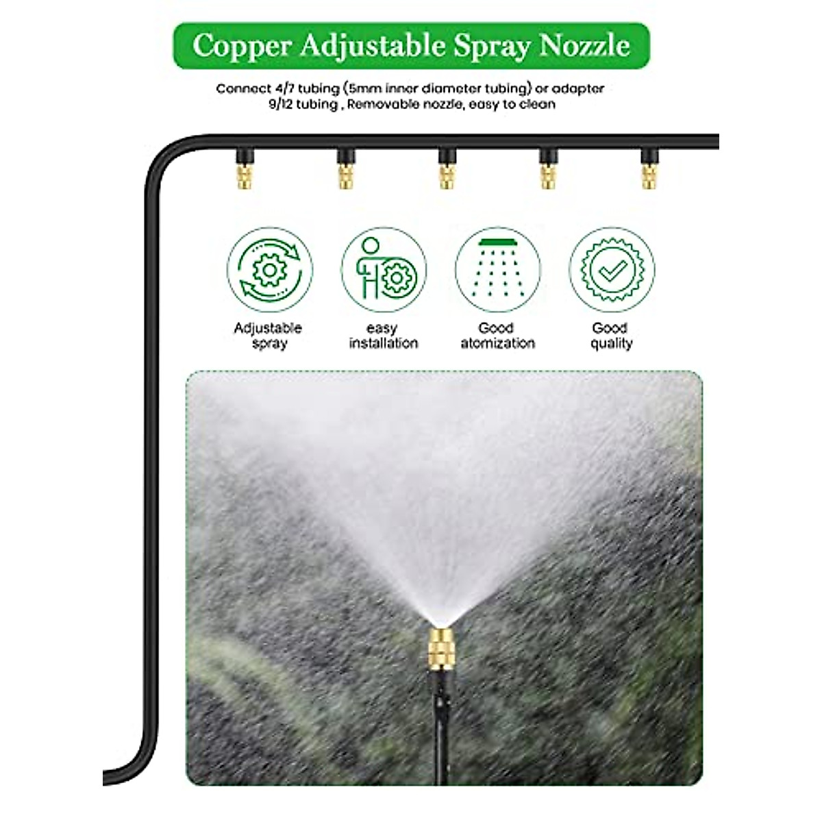 30PCS Adjustable Copper Atomizing Nozzle Kalolary Drip Irrigation Sprayer 4/7mm Atomizing Micro Sprinkler Garden Cooling Irrigation Equipment for Lawn Vegetables Greenhouse (Short)