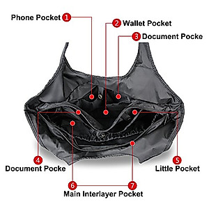 ZOOEASS Women Fashion Large Tote Shoulder Handbag Waterproof Tote Bag Multi-function Nylon Travel Shoulder (New Black)