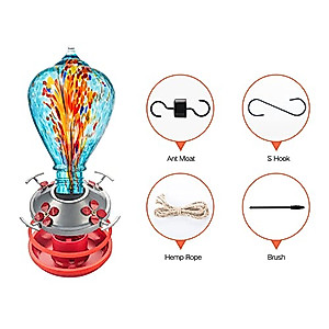 Muse Garden Hummingbird Feeders for Outdoors Hanging, Blown Glass Hummingbird Feeder, Hummingbird Gifts for Mom, Garden Backyard Decor for Outside, Unique Gifts Idea for Women Mothers Day, 34OZ,Comet