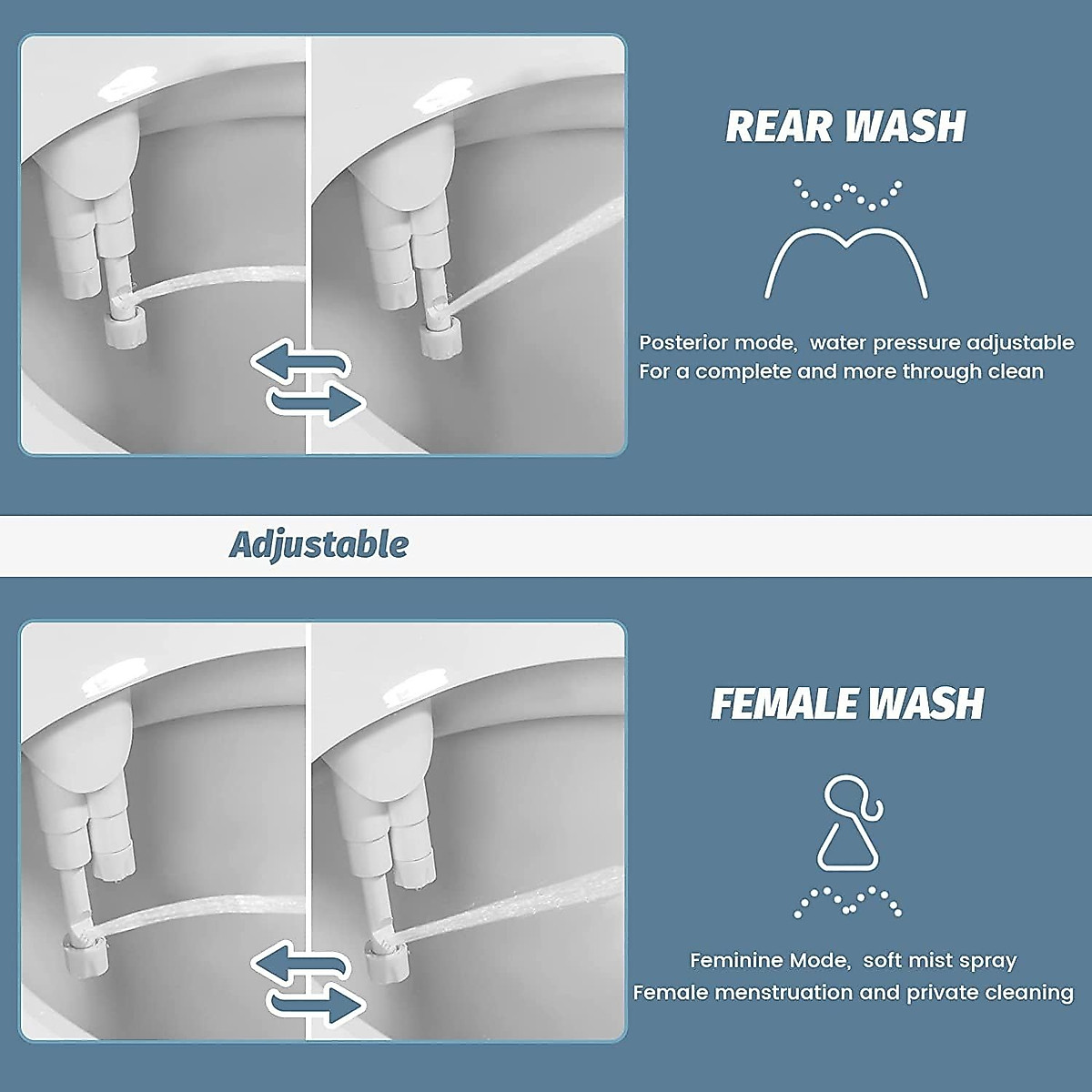 Generic Ultra-Thin 3-Function Bidet Toilet Seat Attachment Chrome