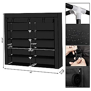 Vasitelan 7 Tier Shoe Rack Storage Organizer, Portable Double Row Shoe Rack Shelf Cabinet Tower for Closet with Nonwoven Fabric Cover (Black)