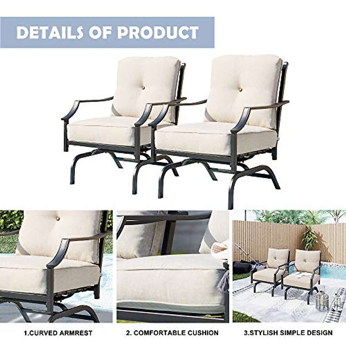 LOKATSE HOME 2 Pieces Outdoor Conversation Furniture Patio Bistro Armchair Set Metal Single Dining Chairs with Cushion, Beige