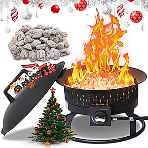 SANAUVULCAN Portable Propane Fire Pit, 58,000 BTU Outdoor Propane Gas Fire Pit for Camping, Backyard, Tailgating and Patio, Gas Fire Pit Bowl with Cover, Lava Rock Stone and Tank Stabilizer Ring