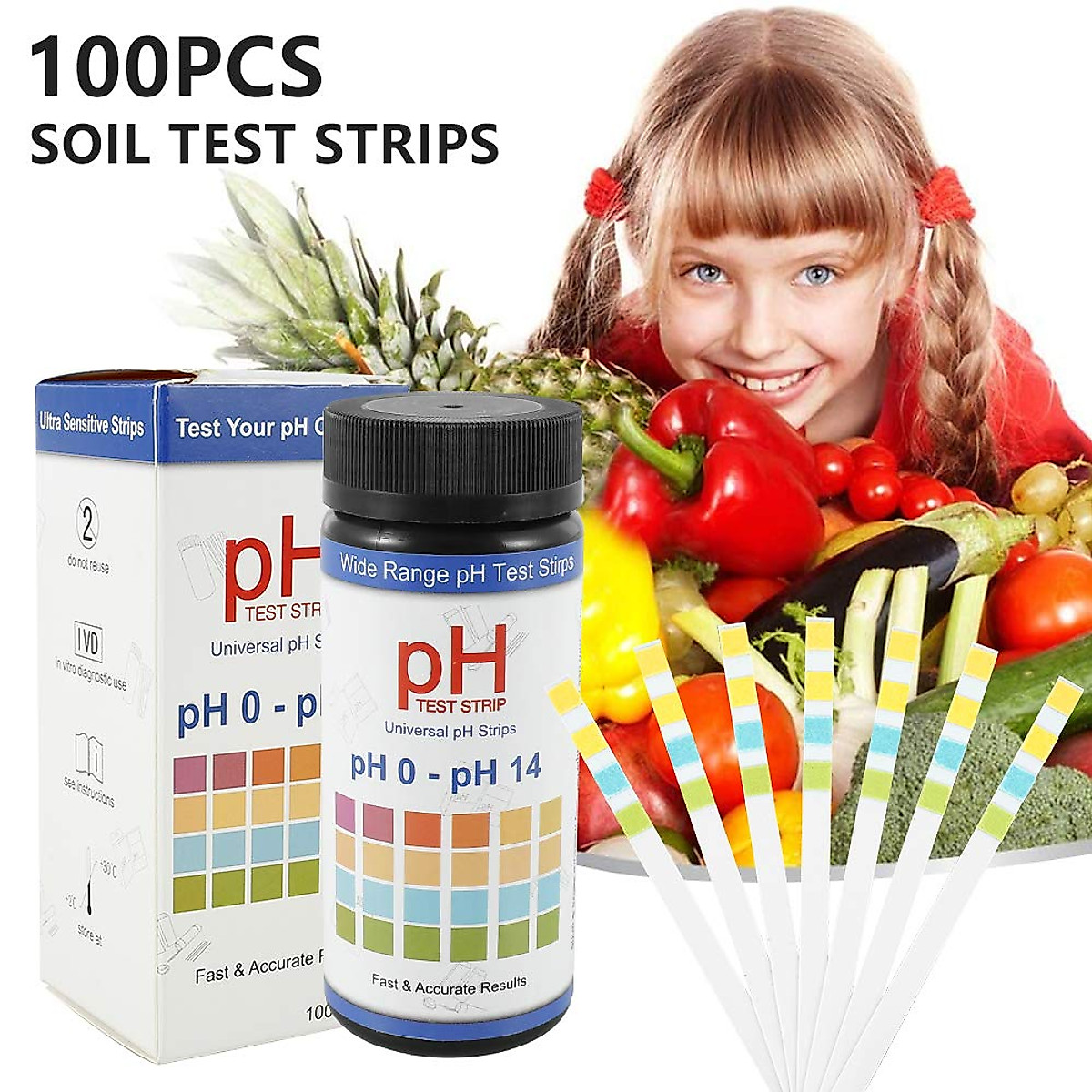Soil Test Strips, 100 Tests PH Strips for Testing Soil, 0-14 PH Soil Tester Kit for Plants Potting Soil, Horticulture, Farm, Lawn Care