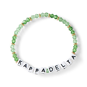 Sorority Shop Kappa Delta Bracelet — Glass Bead Bracelet with KD Name Beads and 18K Gold Accent Beads, Greek Sorority Jewelry for Big Little Sorority Gifts