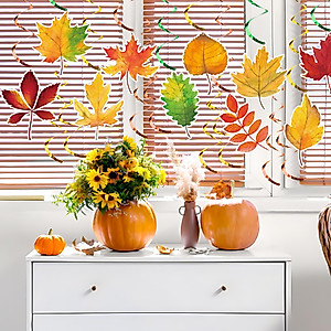 30 Pcs Fall Leaves Hanging Swirls Thanksgiving Maple Leaf Swirls Streamers Thanksgiving Ceiling Hanging Decorations for Fall Themed Harvest Home Classroom Office Party Supplies