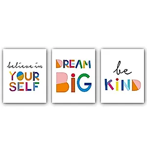 HPNIUB Watercolor Words Inspirational Quote Typography Art Print Set of 3 (8”X10”) Canvas Painting，Motivational Quote Phrases Art Poster for Nursery or Kids Room Playroom Decor，No Frame