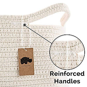 LITTLE HIPPO 3 Pcs Big Blanket Basket Living Room - (21"x16") Extra Large Rope Woven Baskets for Storage | 100% Natural Cotton Decorative Toy Basket with Handles | Boho Laundry Basket for Floor