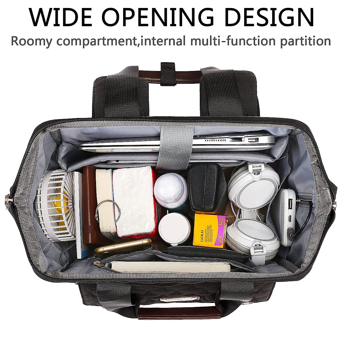 FALANKO Laptop Backpack for Women,Doctor Teacher Nurse Work Bookbag for 15.6 Inch Laptop,Large Travel Airline Approved Wide Open College Shoulder Purse Bag With RFID Anti Theft USB Charging Port