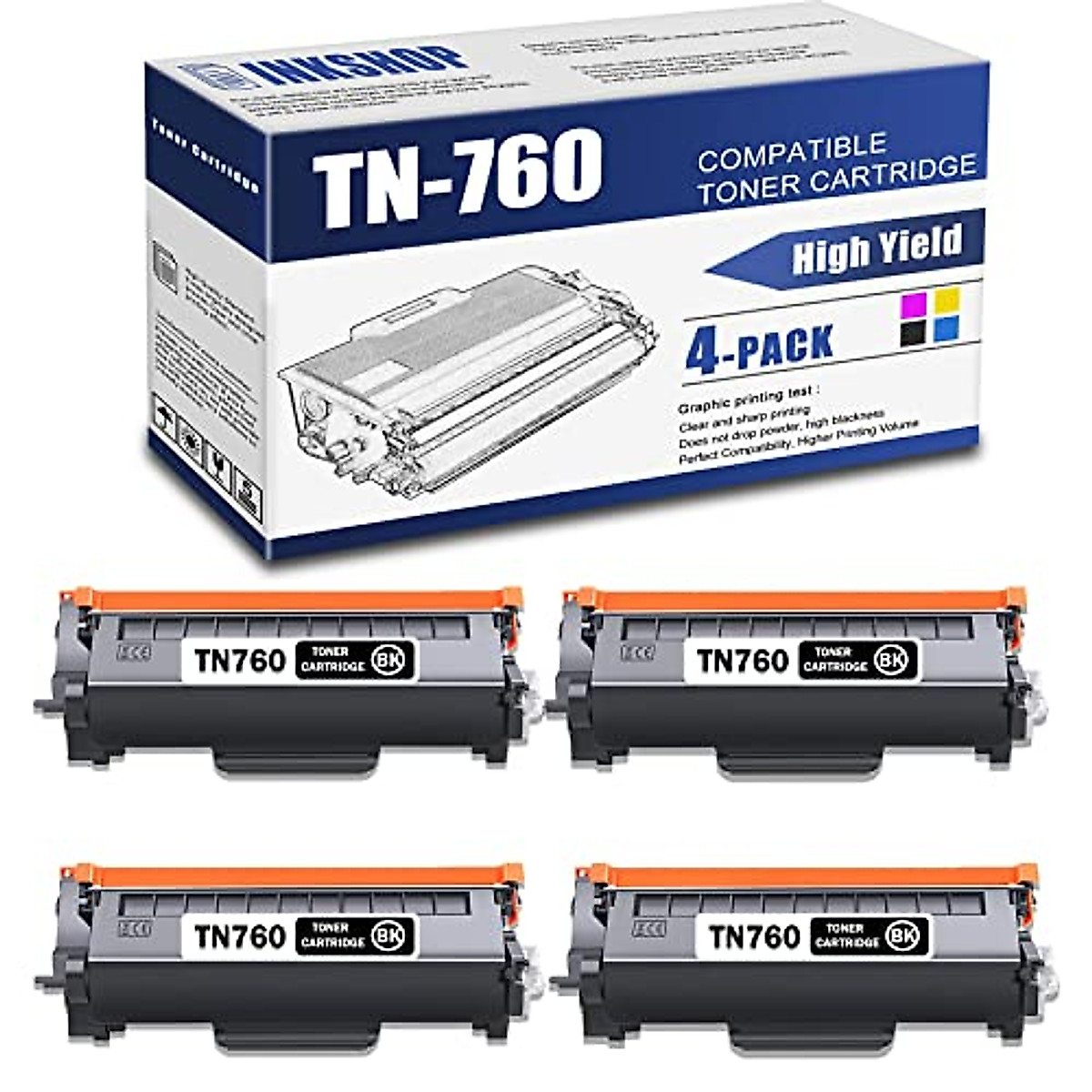 TN760 Compatible TN-760 Black High Yield Toner Cartridge Replacement for Brother TN-760 DCP-L2550DW MFC-L2710DW HL-L2350DW HL-L2370DW HL-L2390DW Toner.(4 Pack)