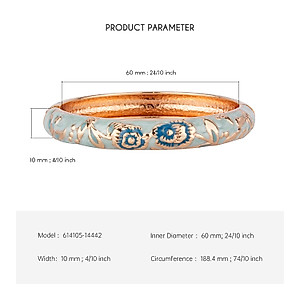 UJOY Flowers Bracelet Multi-Colors Cloisonne Wedding Jewelry Gift Women Enameled Bangles Opening Hinged 55A106 light blue