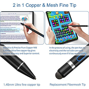 KECOW Active Stylus Compatible with iOS&Android Touch Screen, Digital Pen for iPad, Cellphone&Tablet, Stylus Pen for iPad, iPad Pro/Air/Mini, iPhone, Capacitive Pencil for Handwriting&Drawing, Black