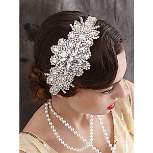 SWEETV Rhinestone Flapper Headband-Elastic 1920s Headpiece, Great Gatsby Hair Accessories for Women