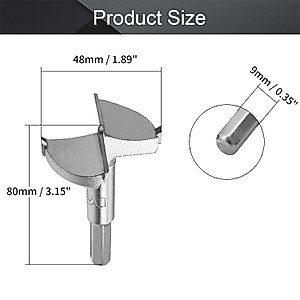 Utoolmart Forstner Drill Bits, 48mm Cemented Carbide Wood Cutter Tool, Hex Shank Woodworking Hole Saw Cutter, 80mm Length Woodworking Hole Boring Bit, Gray, 2 Pcs