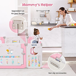 Dripex Baby Playpen, Foldable Playpen for Babies and Toddlers, Adjustable Shape Baby Fence, Safety Play Yard with Gate, Portable Play Area for Indoor or Outdoor (Pink+White,14 Panel)