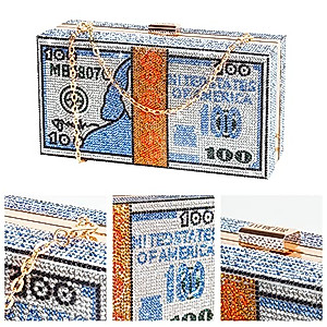 Evevictor Money Clutch Purses for Women, Dollars Crystal Clutch Purses, Rhinestone Evening Handbag Money Bag