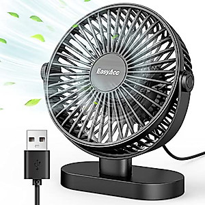 EasyAcc 6.5 inch USB Desk Fan, Small Desk Fan [with Strong Airflow & 360°Adjustment & 3 Speeds & Quiet] Small Portable Desk Travel Fan Quiet for Home Office Bedroom Table Desktop Travel (NO BATTERY)
