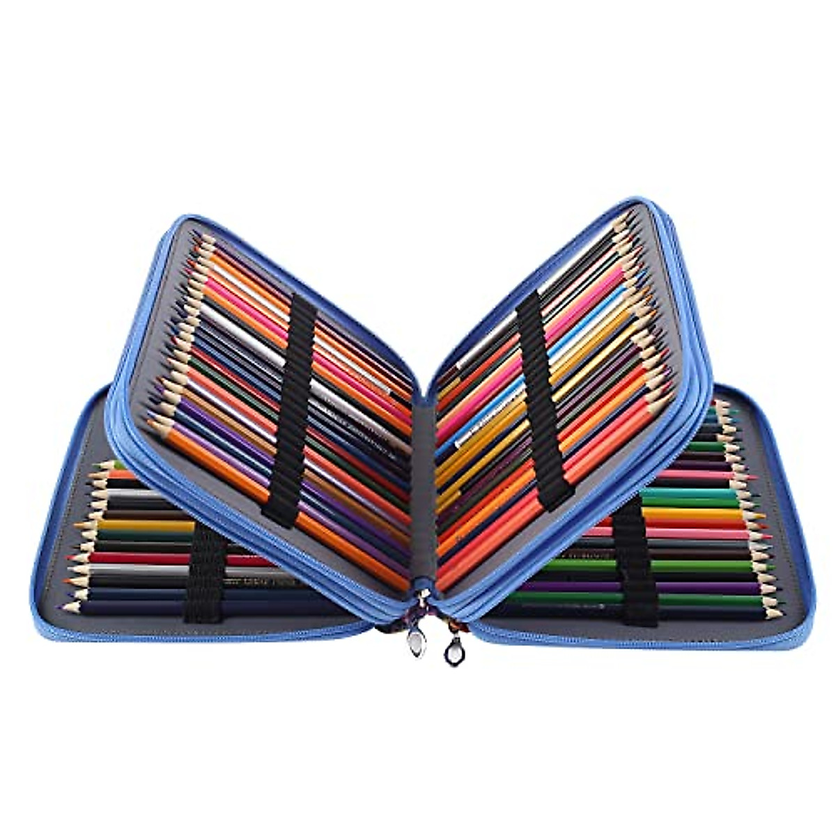 Shulaner 120 Slots Colored Pencil Case Organizer with Zipper Large Capacity Pen Holder Bag for Student or Artist Blue Flower