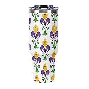 Mardies Grass De Lis 40 Oz Tumbler Insulated Stainless Steel Water Bottle Travel Mug Car Cup with Handle And Straw