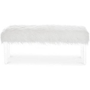 New Classic Furniture Marilyn Upholstered Glam Faux Fur Bench, 48.75-inch, White