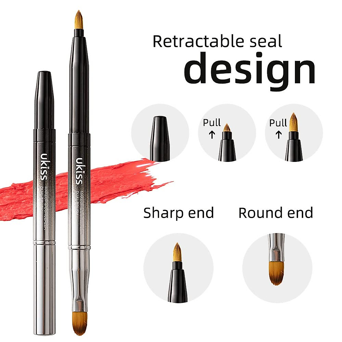 4 Pieces Gradient Retractable Lip Brush Lipstick Eyeshadow Foundation Makeup Brush, Lip Concealer Brush, Portable Dual End Travel Brush Tool with Cap for Lipstick Gloss Smear