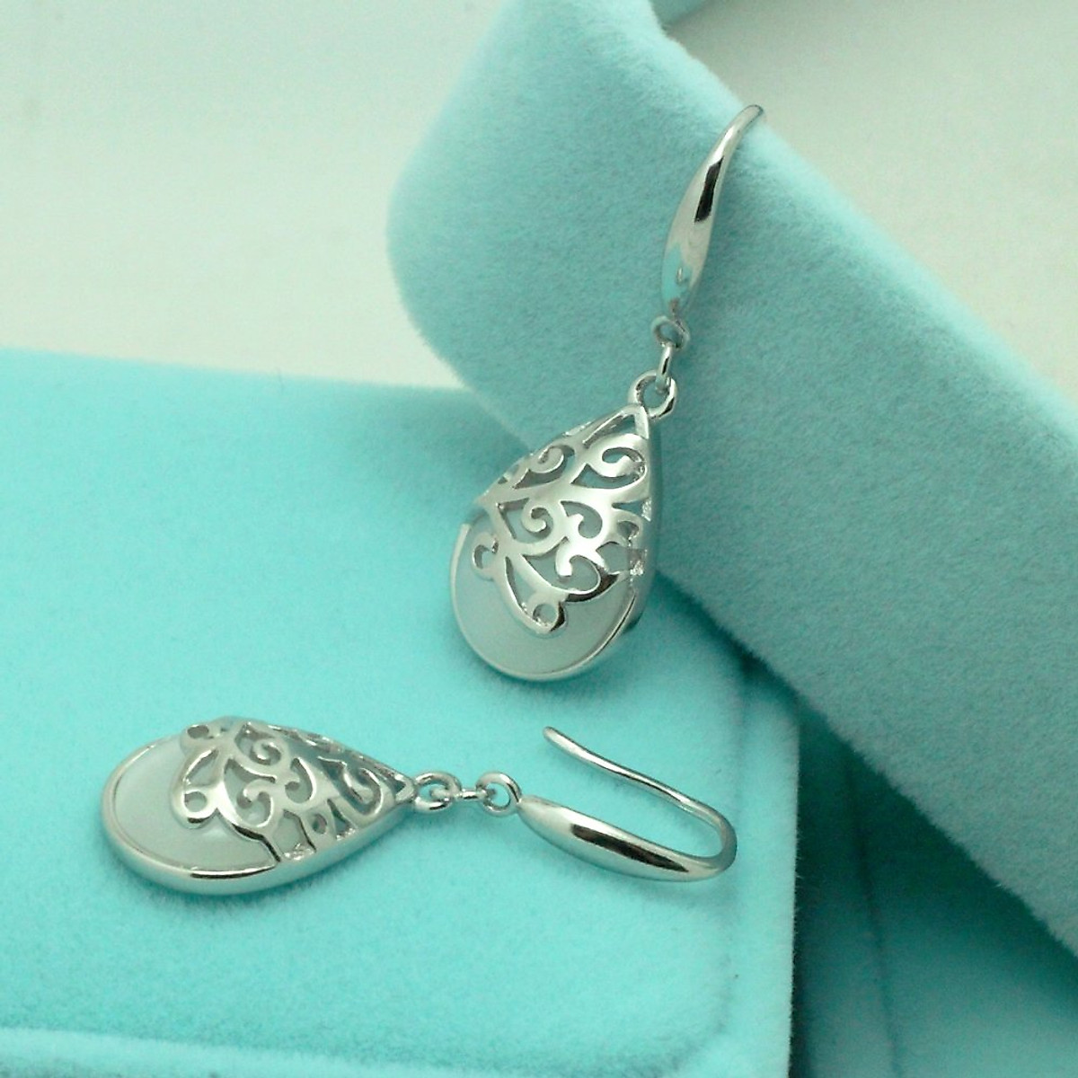 Wishing Tree 925 Sterling Silver Filigree Drop Dangle Earrings for Women (Vogue hook)