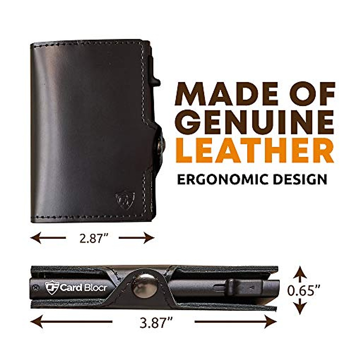 Conceal Plus Wallet for Men, Pop Up Wallet Credit Card Holder - RFID Blocking, Slim Minimalist Credit Card Case (Genuine Black Leather)