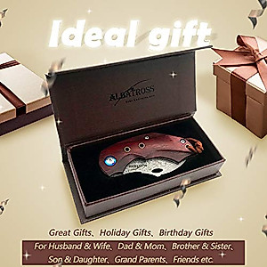 ALBATROSS HGDK003 Sharp Damascus Folding Pocket Knife with Liner Lock, Yellow Sandalwood Handle, 6-INCH, Gifts/Collections