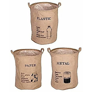 Dream Roca Natural Jute Recycling Bin Bag, Waste Bin Bags Basket for Home Kitchen Office - Round Reusable Recycle Garbage Trash Sorting Bins Organizer Baskets Recycling Container for Metal, Cans